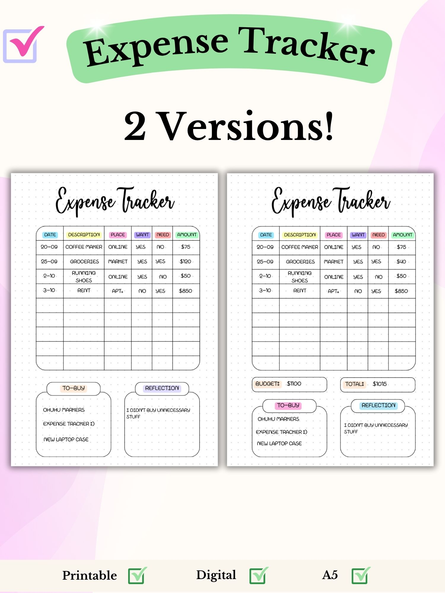 Free Printable Expense Tracker/Budget Tracker For Your Bullet Journal ...
